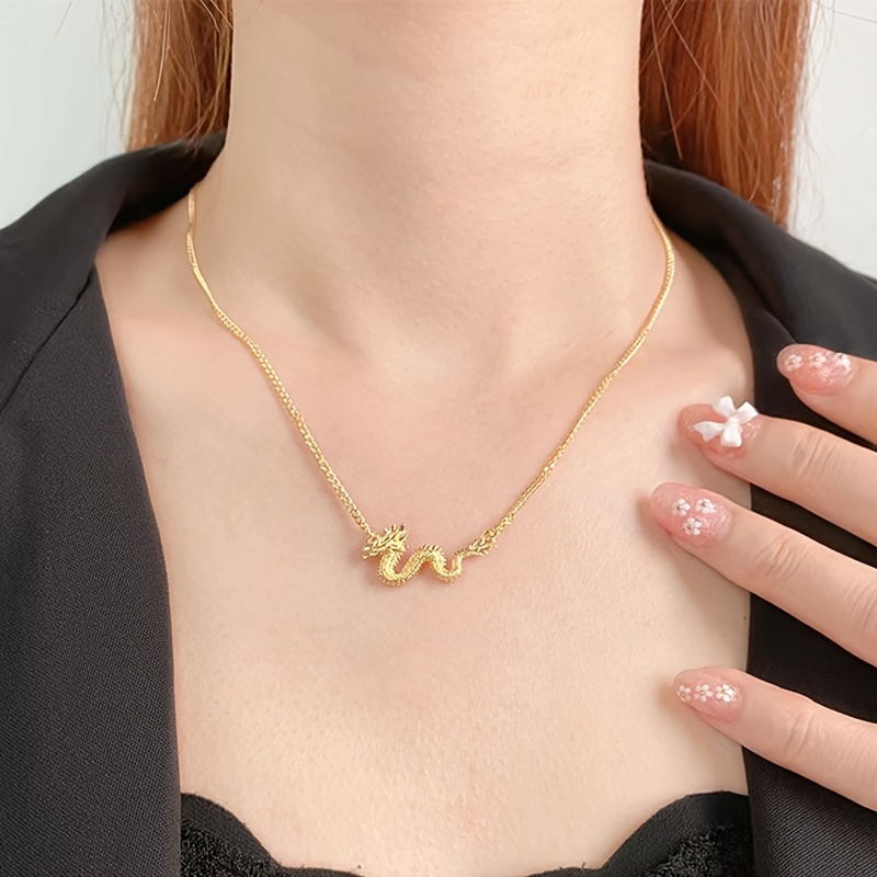 Stylish Retro Dragon Shaped Necklace Clavicle Chain Happy - Temu United ...