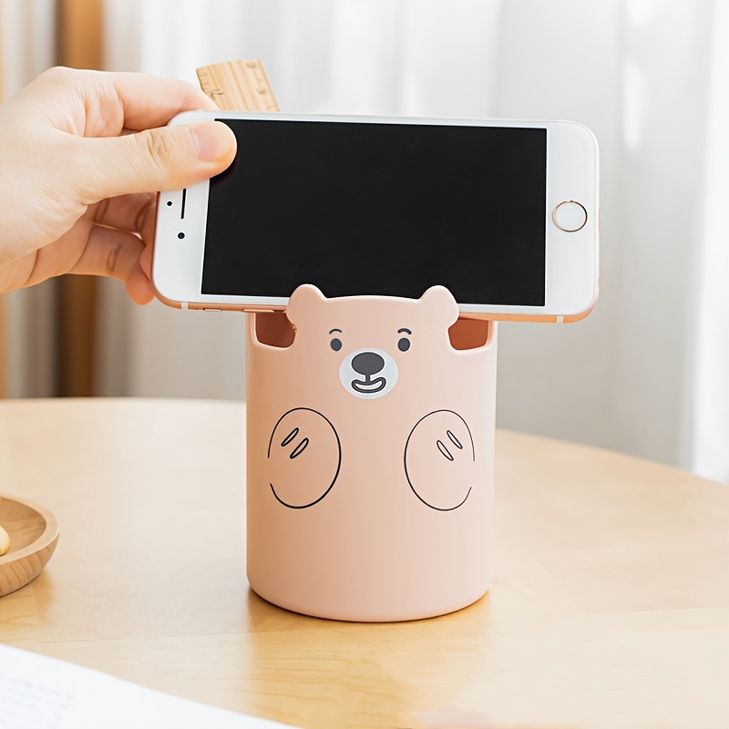 Cute Bear Pen Holder Simple Desktop Stationery Makeup Brush - Temu ...