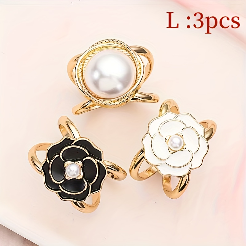 Elegant Flower Scarf Buckle Ring Set Inlaid Faux Pearls - Temu Ireland