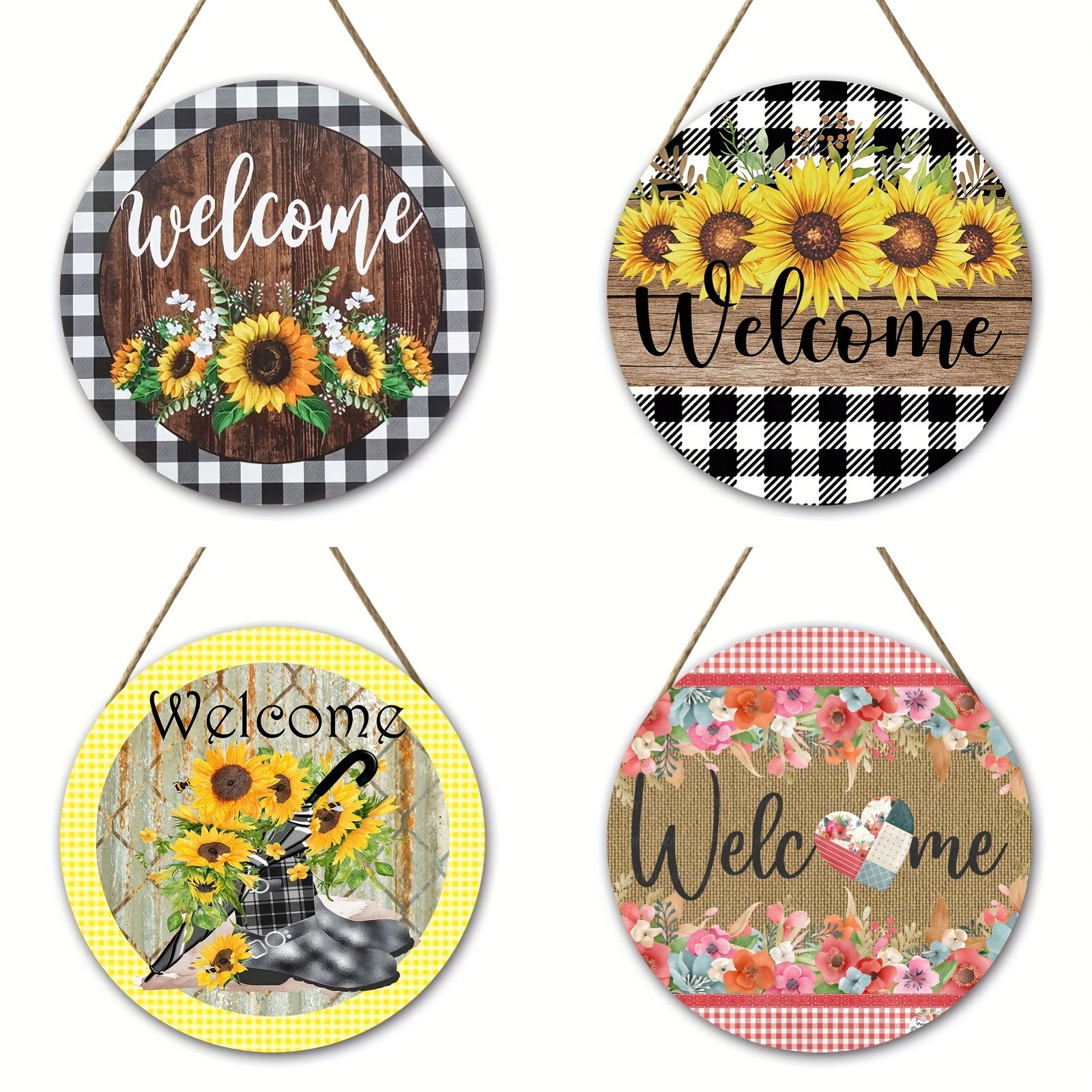 1pc Retro Round Sign Welcome With Sunflowers And Rain Boots Decor ...