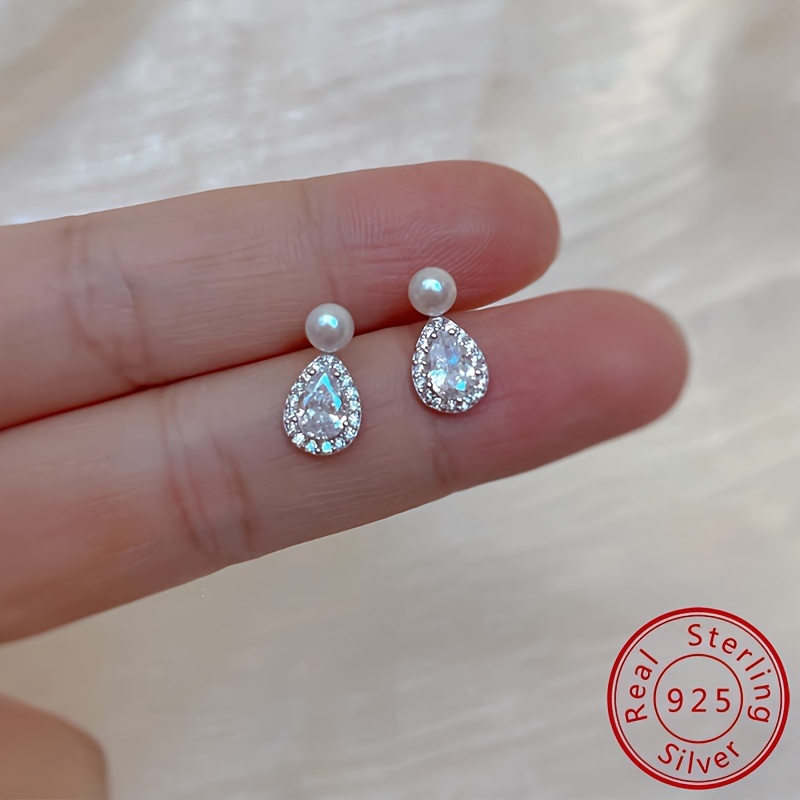 Tiny Exquisite Water Drop Design Stud Earrings 925 Sterling - Temu ...