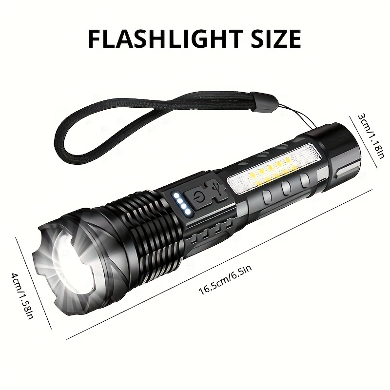 1pc Ultra Bright Zoomable Flashlight With Built In Usb Rechargeable ...