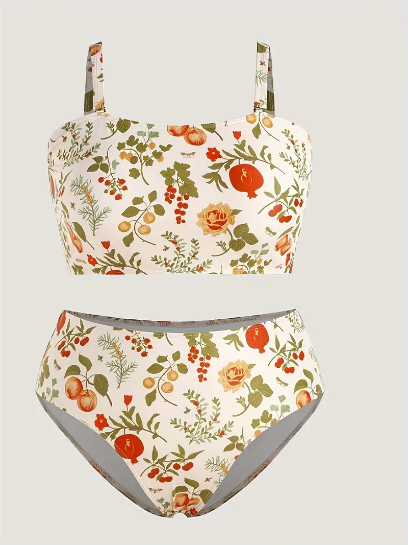 Vintage Style Bikini Set Plus Size Women S Plant Print Temu Philippines