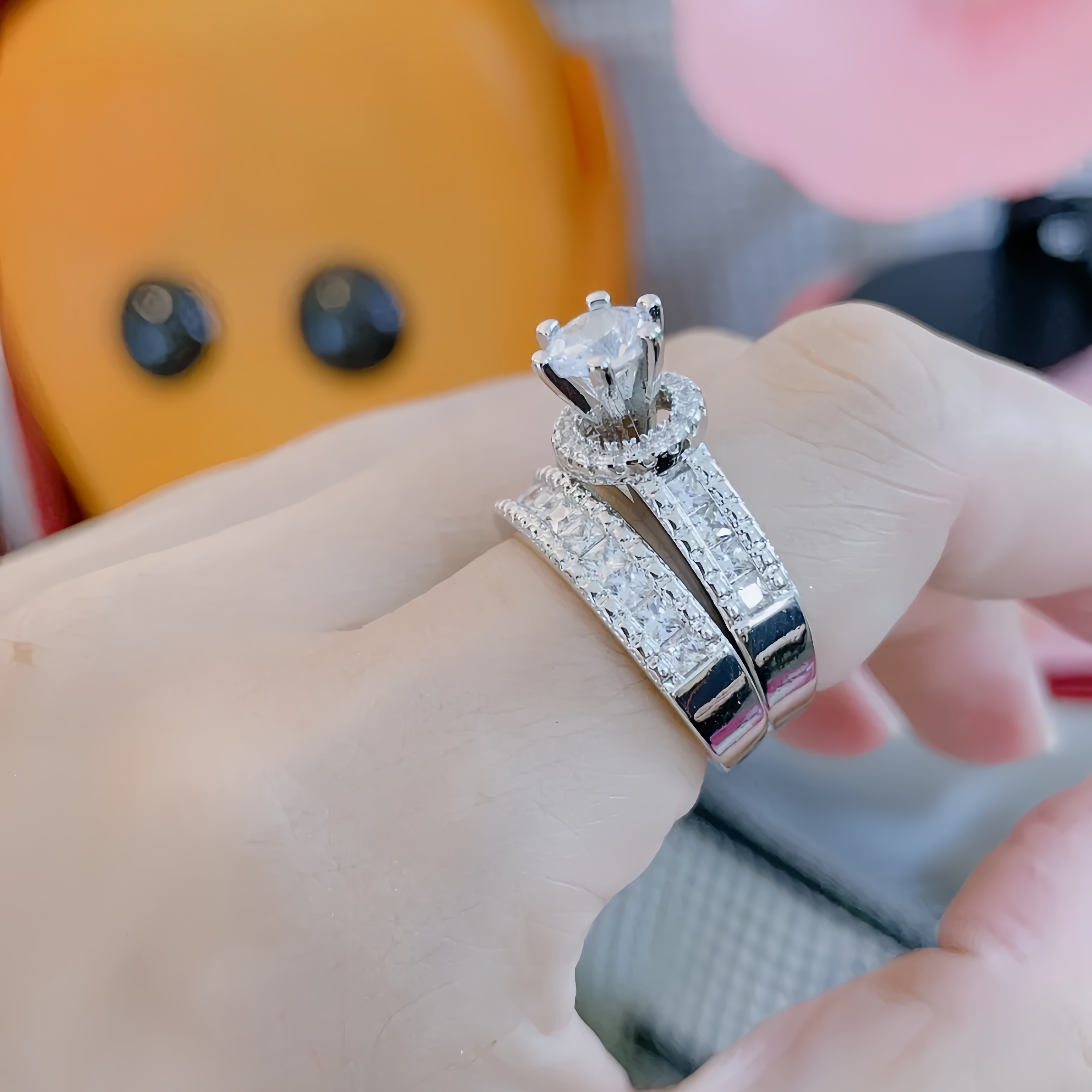 Couple Rings Shiny Zircon Decor Finger Jewelry Wedding - Temu United ...