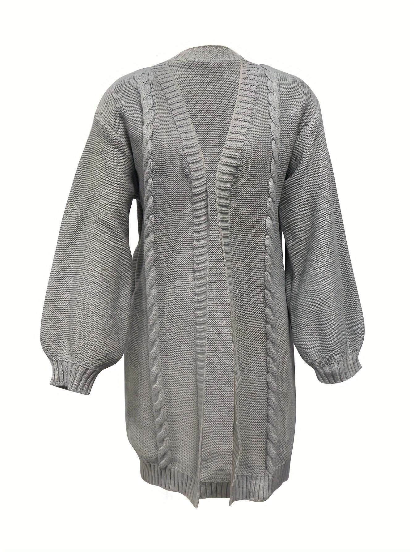 Solid Open Front Chunky Cable Knit Cardigan Casual Lantern - Temu