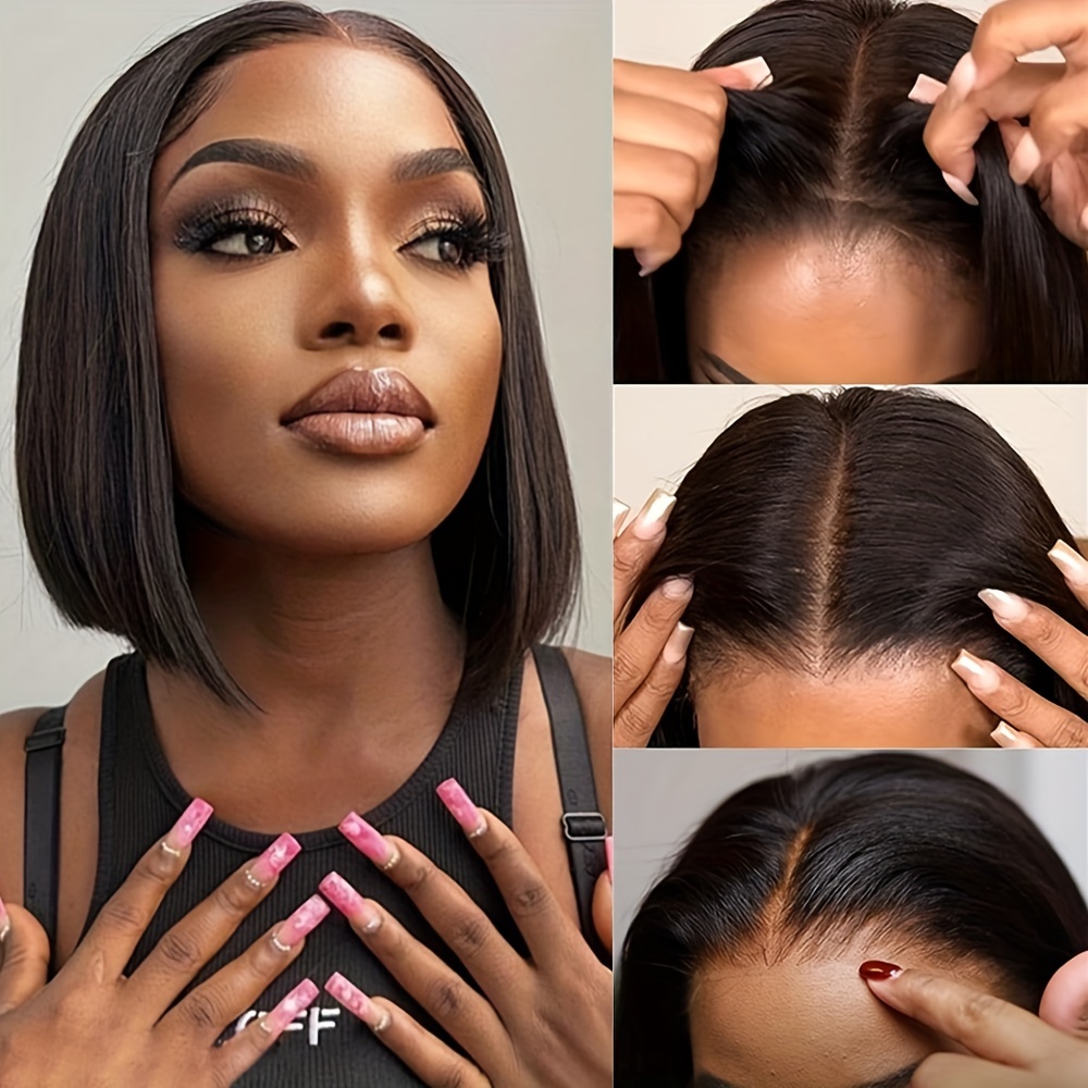 200% Density Loose Wave Bob 4x4 Lace Front Human Hair Wig Pre Plucked ...