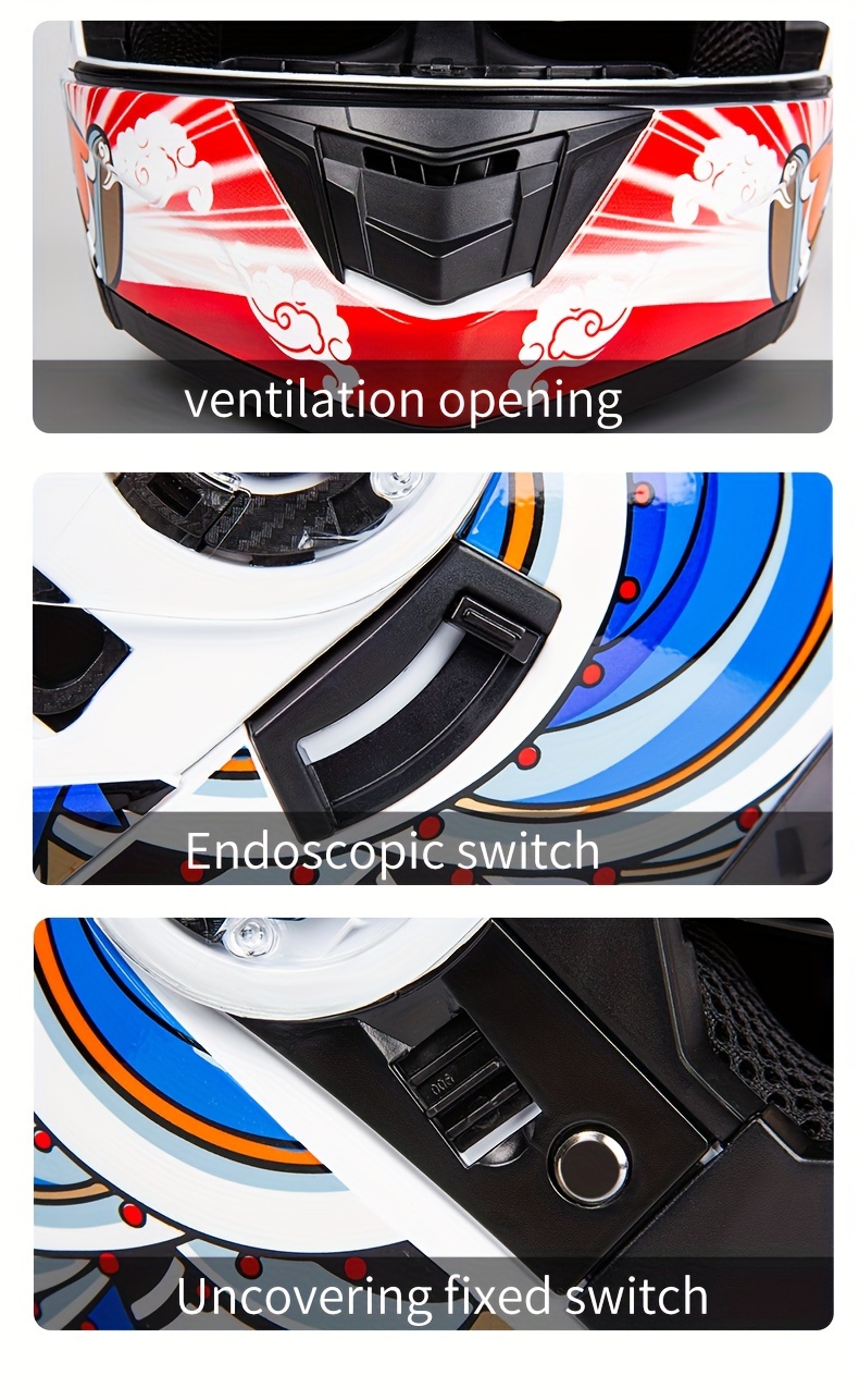 Crown Racing Motorcycle Dual Visor Flip Up Modular Open Face Helmet Dot ...