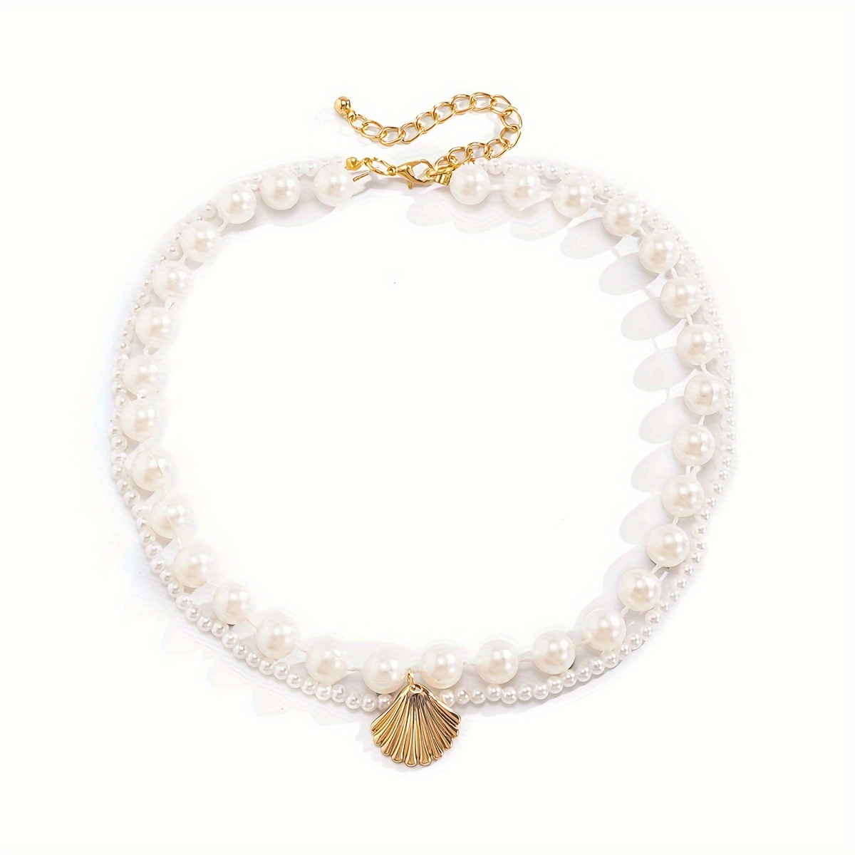 Shell Pendant Double Layers Beaded Necklace Elegant White - Temu United ...