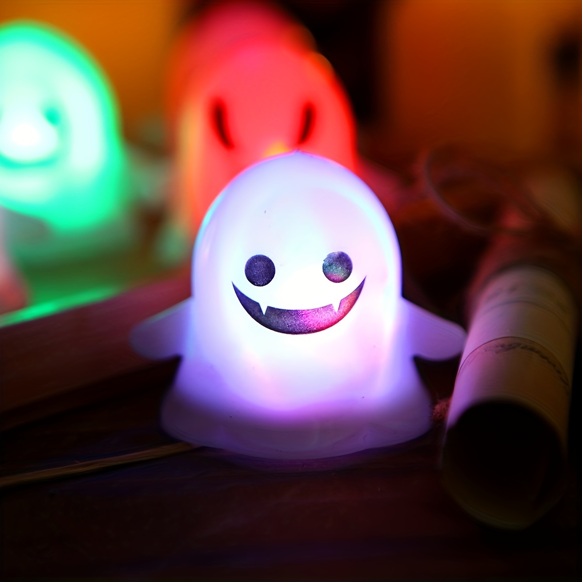 White Small Ghost Shape Halloween Atmosphere Night Light - Temu