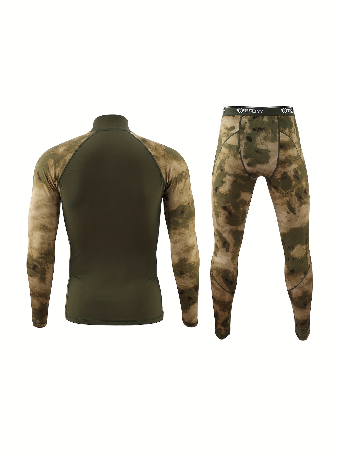 S Camouflage Print Thermal Underwear Set Long Sleeve Zipper Neck Sports Bodybuilding Knitted Polyester Spandex Blend