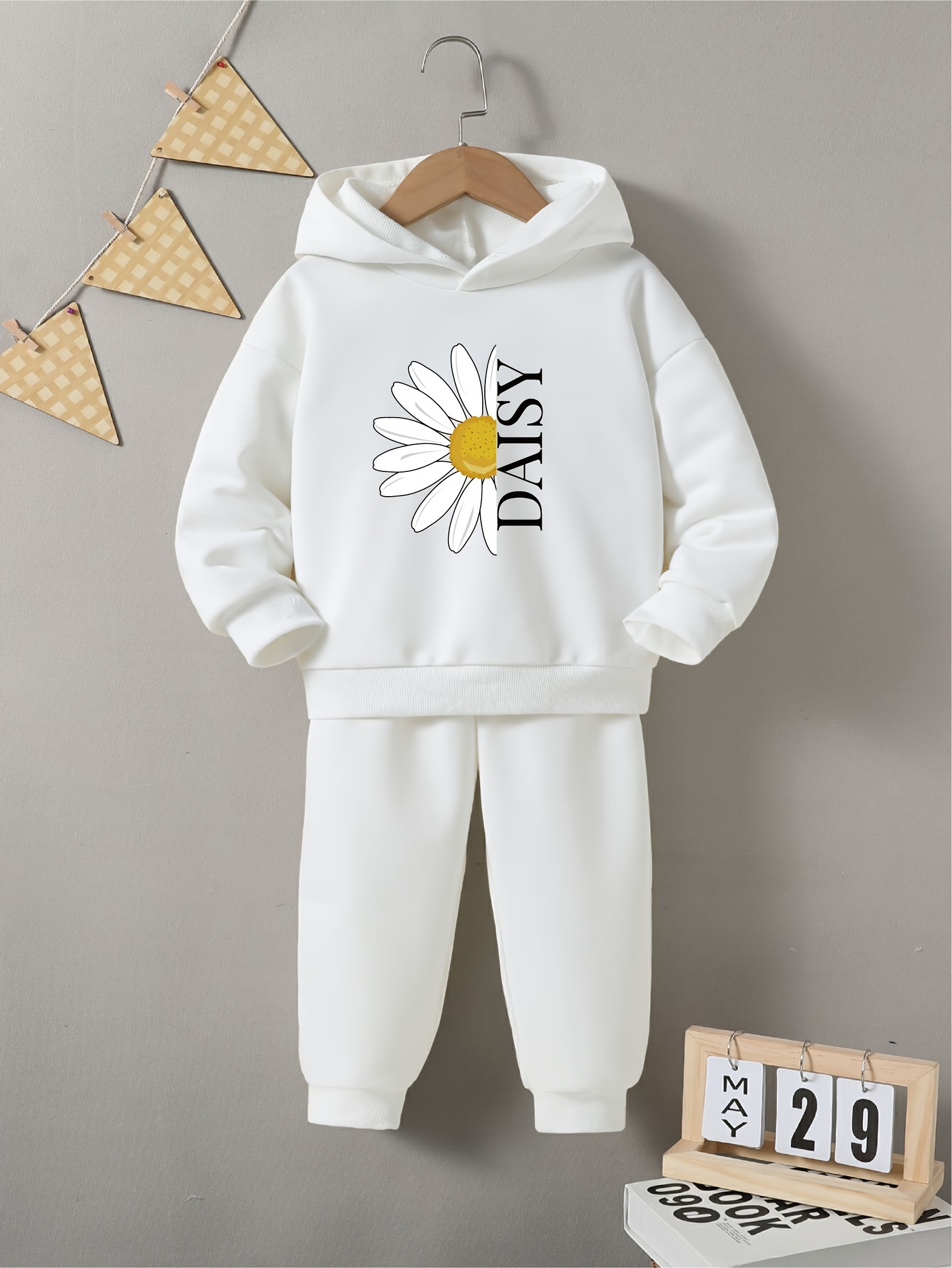 Daisy Print Hooded Pullover Lovely + Flare Pants Girls Sets - Temu ...