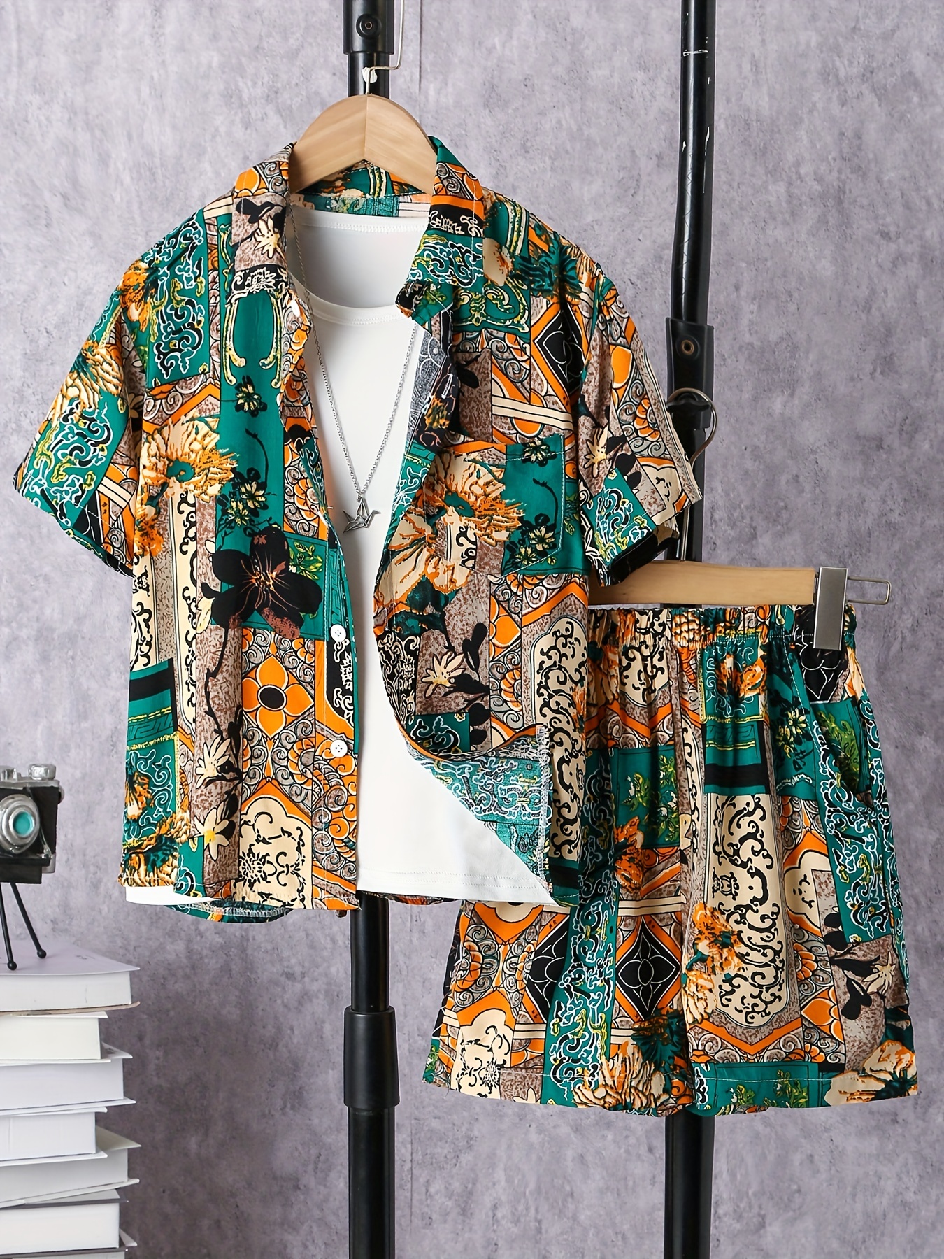 boys flower allover outfit short sleeves shirt - Temu Australia