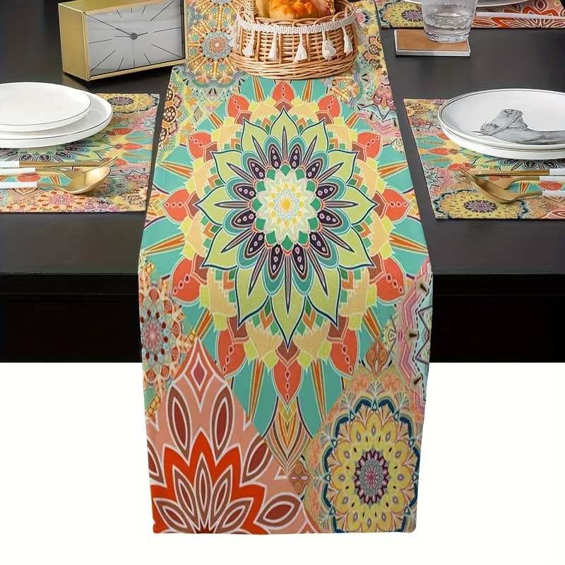 1pc, Polyester Table Runner, Bright Vintage Traditional Floral Pattern ...