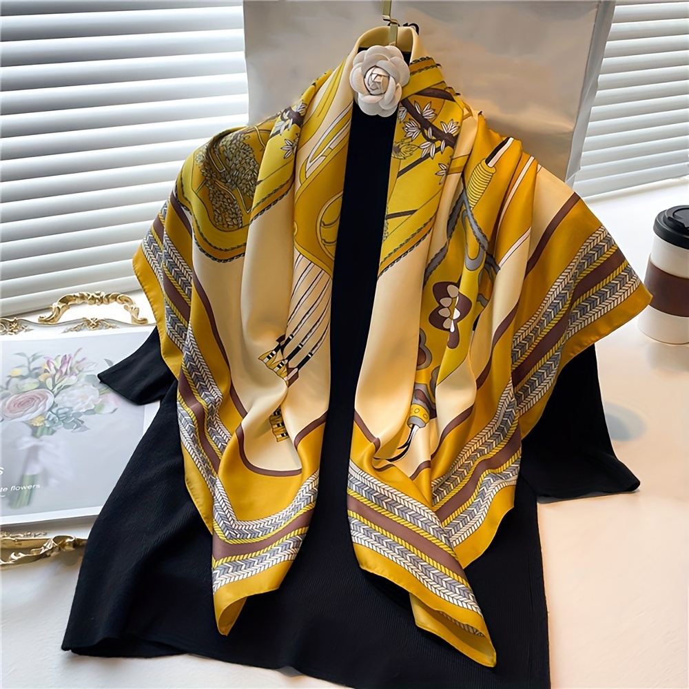 Mature Chain Print Square Scarf Stylish Silk Feeling - Temu United Kingdom