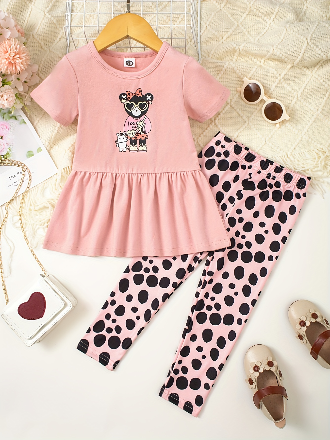 Baby Toddler Girl Cartoon Bear Casual Short Sleeve Skirt Top - Temu New ...