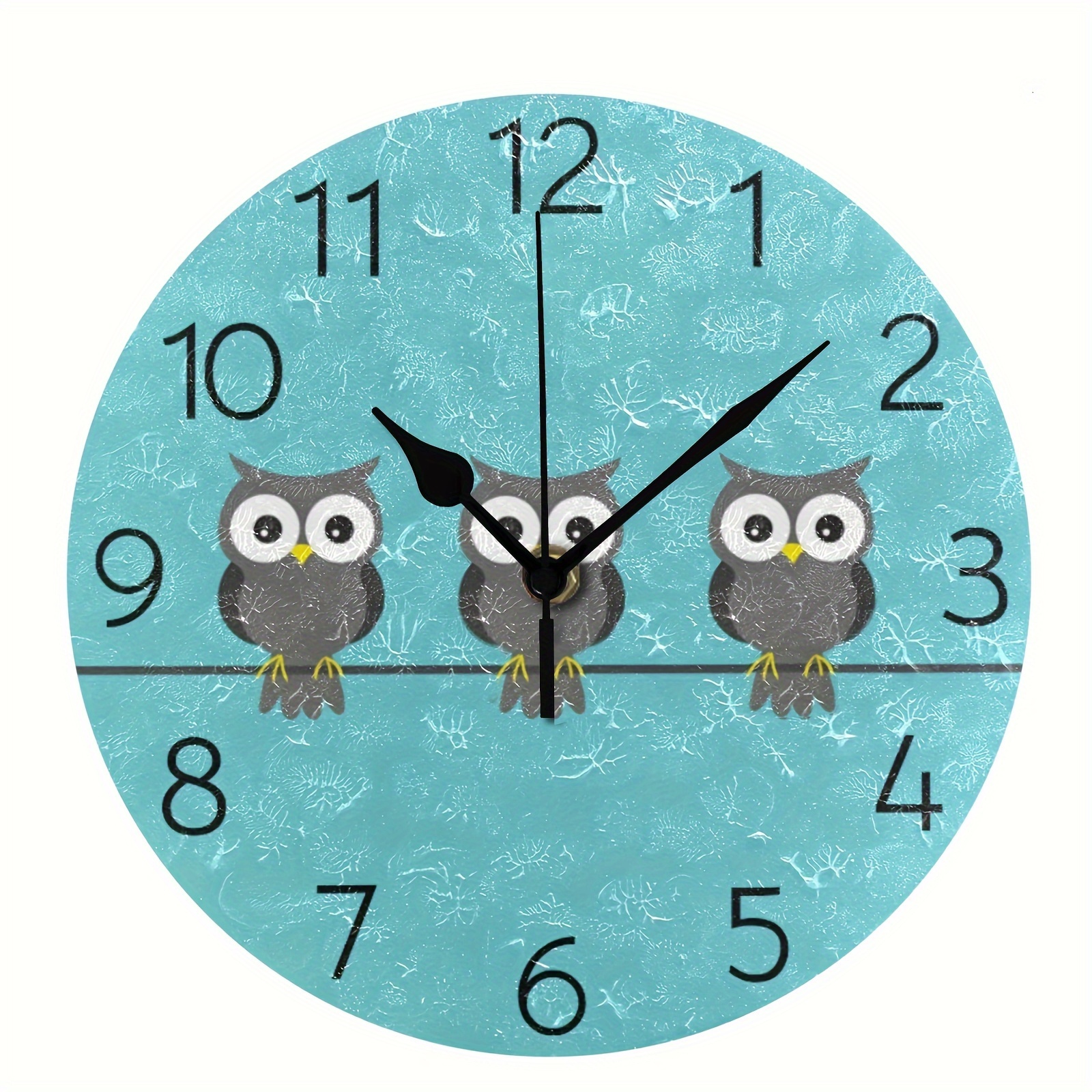 1pc Blue Owl Round Wall Clock Silent Decorative Wall Clock Humming Bird ...