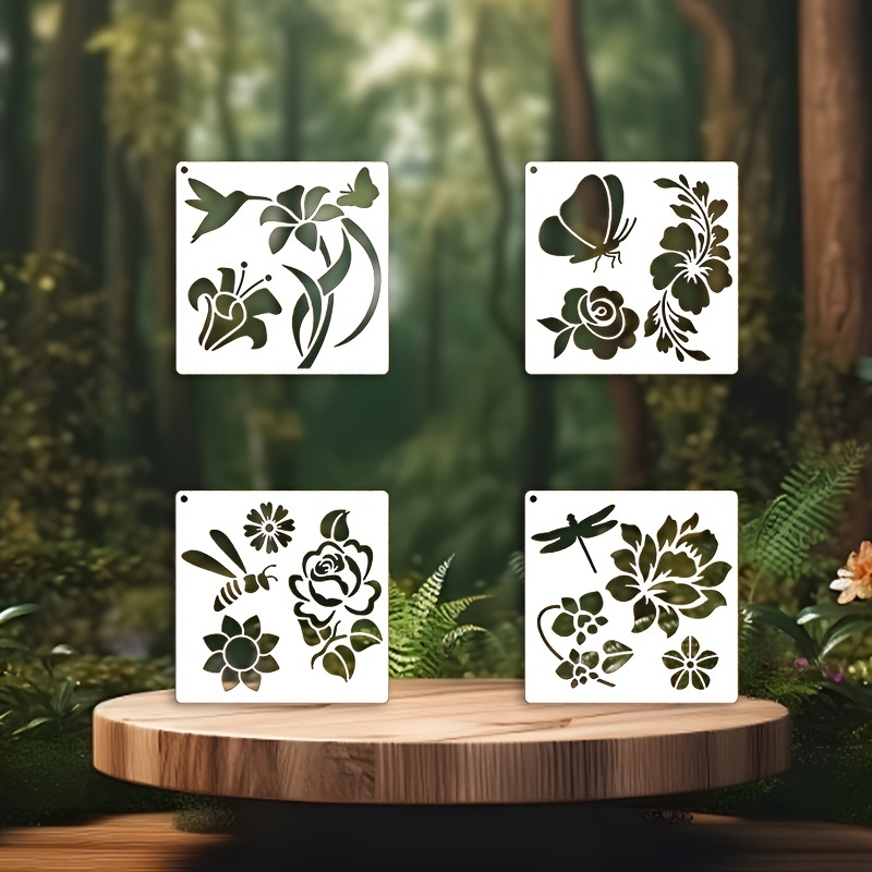 昆虫と花の中空絵画テンプレート、鳥、蝶、蜂、トンボのスプレー絵画テンプレート。木材、キャンバス、紙、布地、床に適しています。再利用可能、洗濯