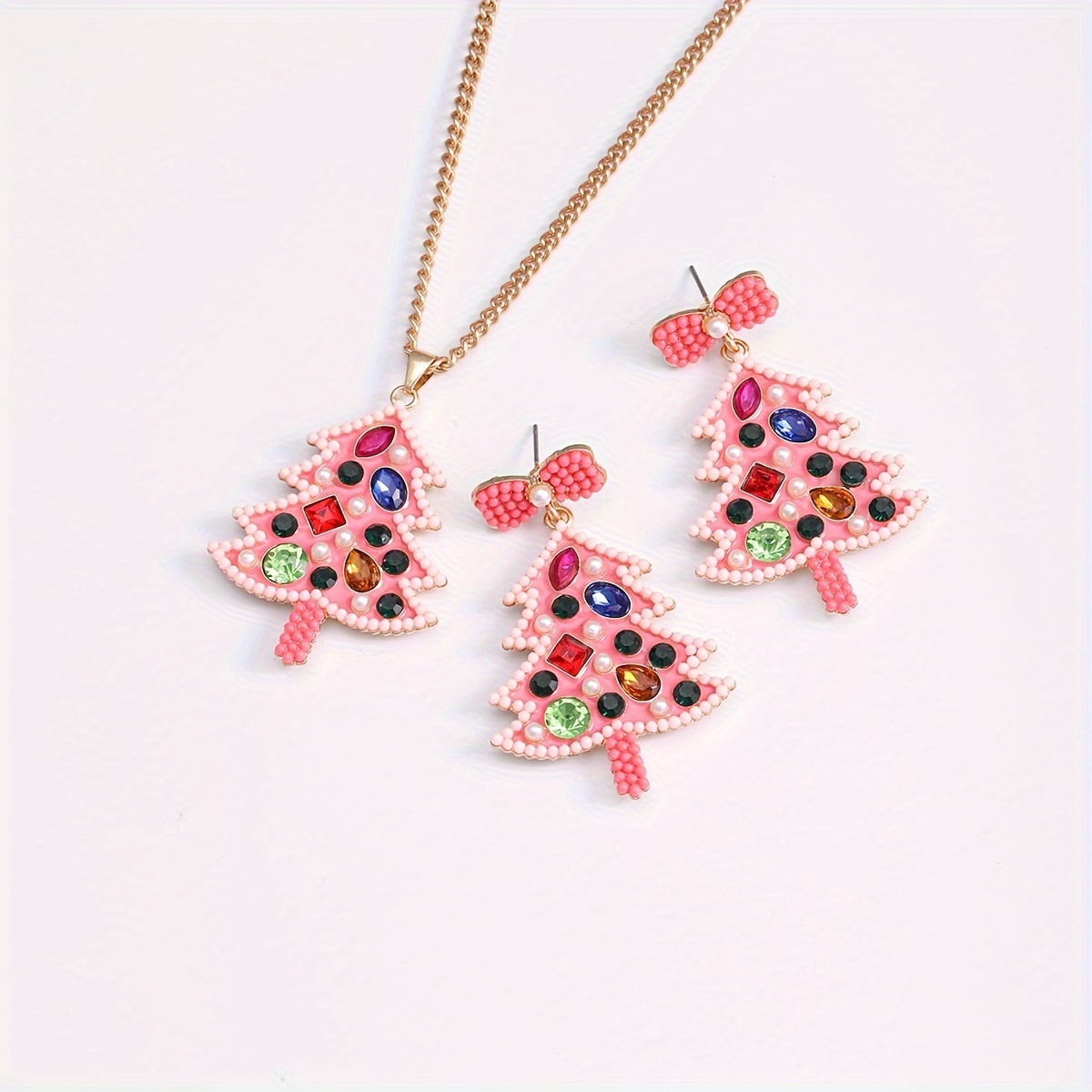 Earrings + 1 Necklace Cute Jewelry Set Christmas Tree - Temu United Kingdom
