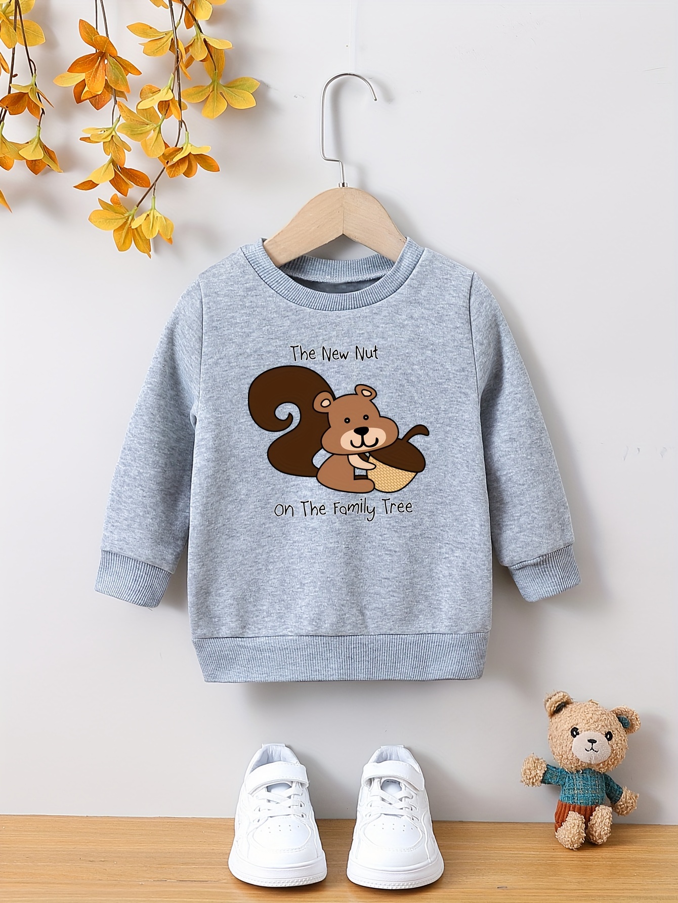 Cute Squirrel Print Sweatshirt Kids " New Nut Family Tree" - Temu New ...
