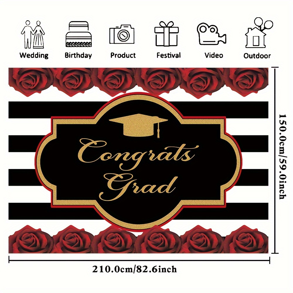 Congrats Grad Photography Backdrop Vinyl Rose Black White - Temu Australia