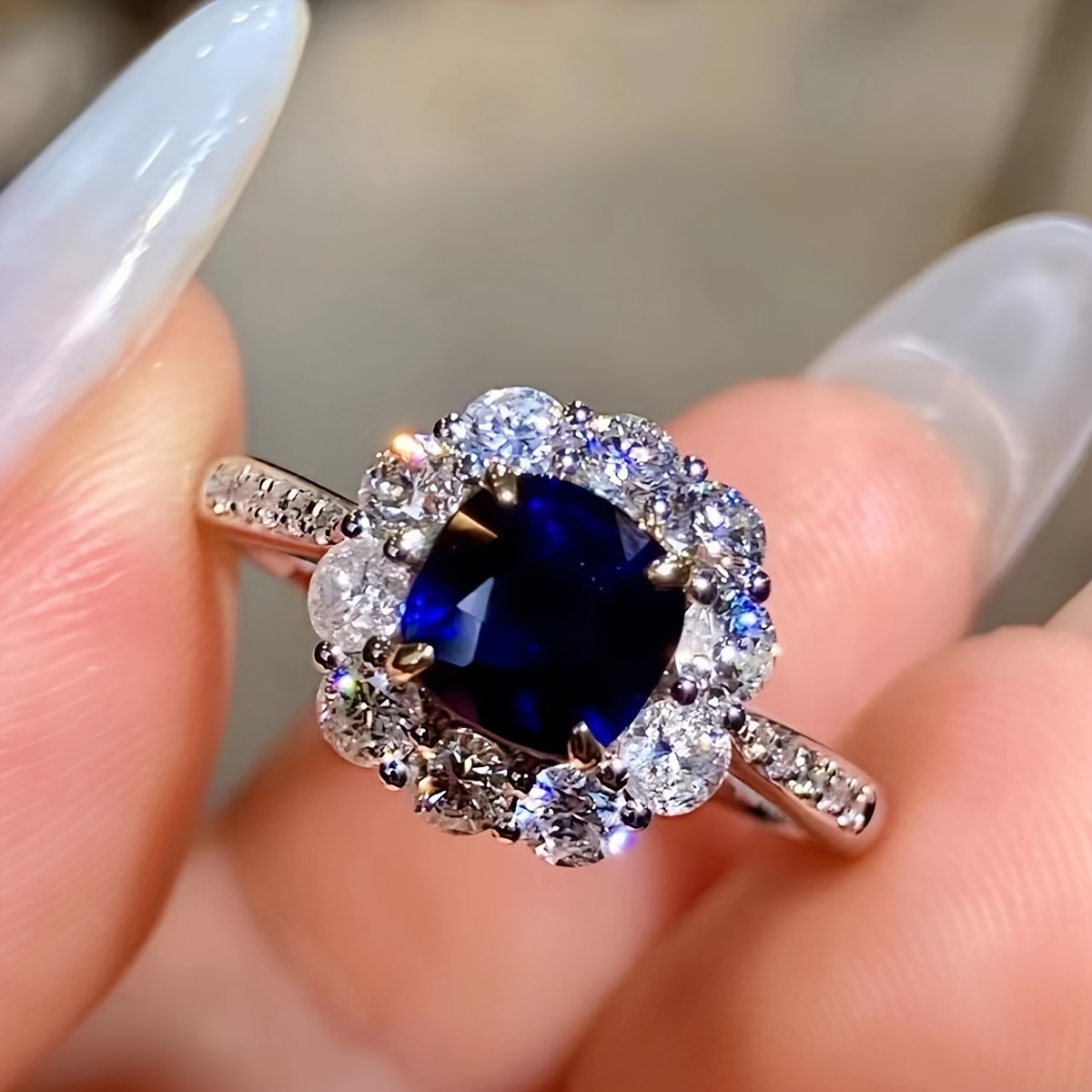 Prachtige Stijlvolle Bloemontwerp Ring Met Een Blauwe - Temu Netherlands