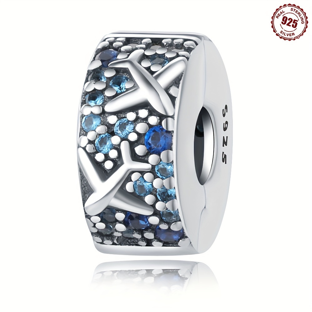 S925 Sterling Silver Blue Series Planet Moon Airplane Ladies - Temu ...