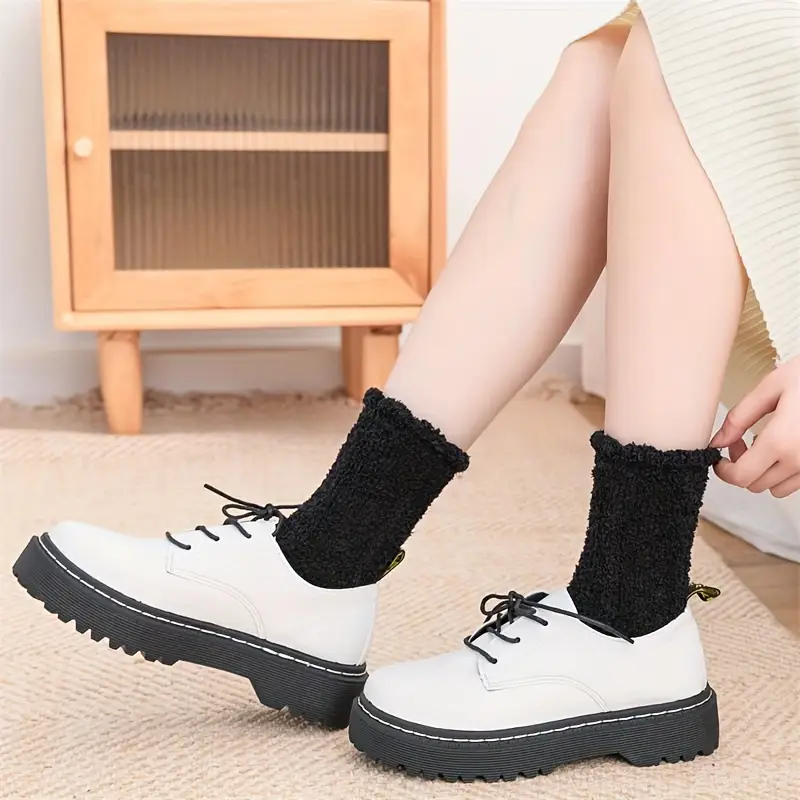 Solid Fuzzy Socks Comfy Warm Mid Tube Socks Womens Temu
