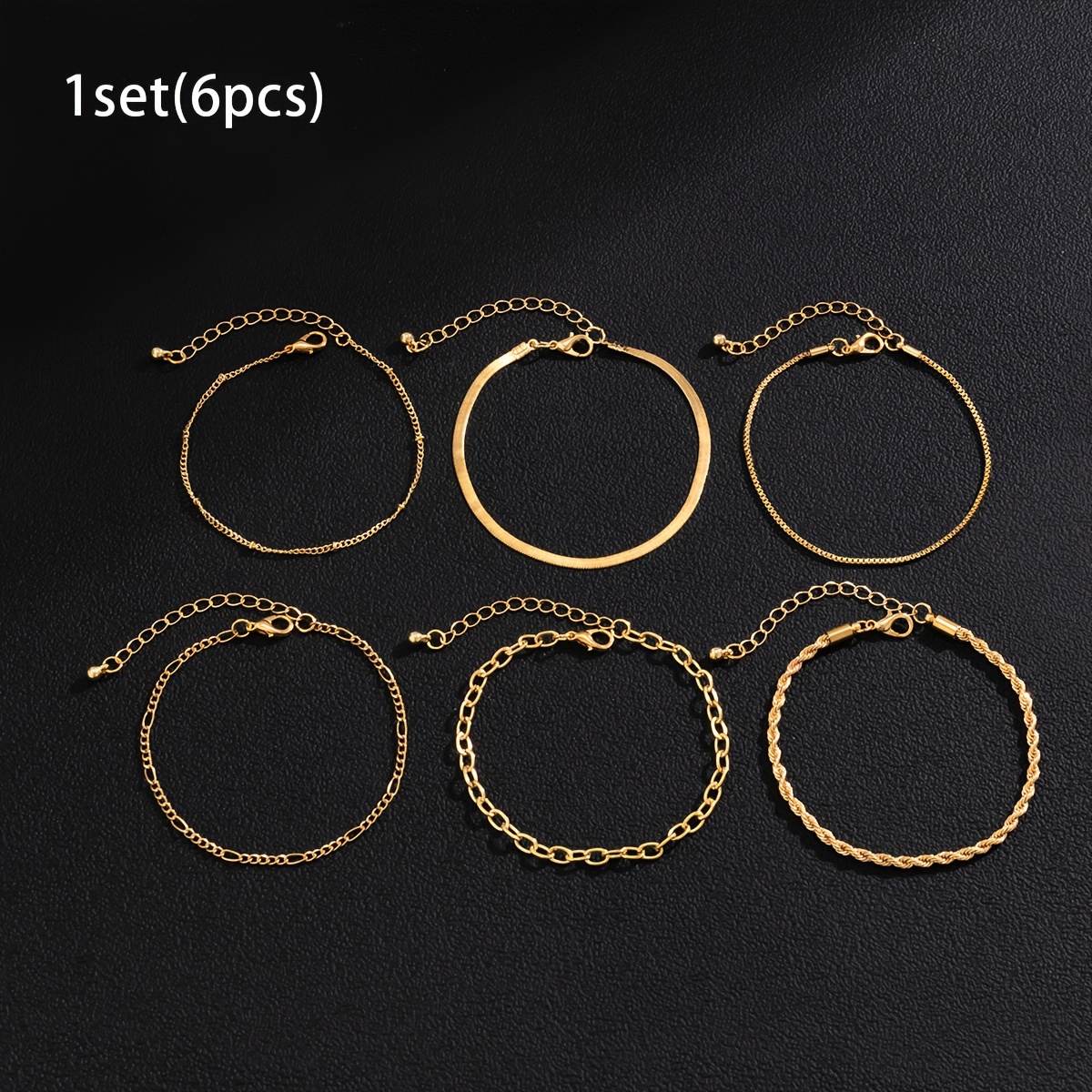 Men's Six-piece Snake Box Chain Bracelet Set With Overlapping Bracelet ...