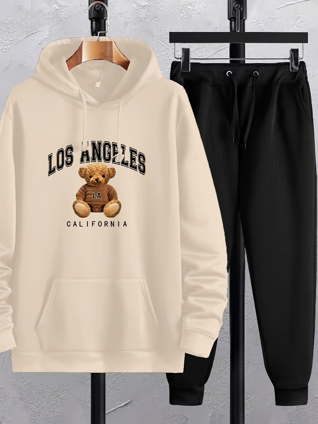 Los Angeles Teddy Bear Print Men's Outfits Casual Hoodies - Temu New Zealand