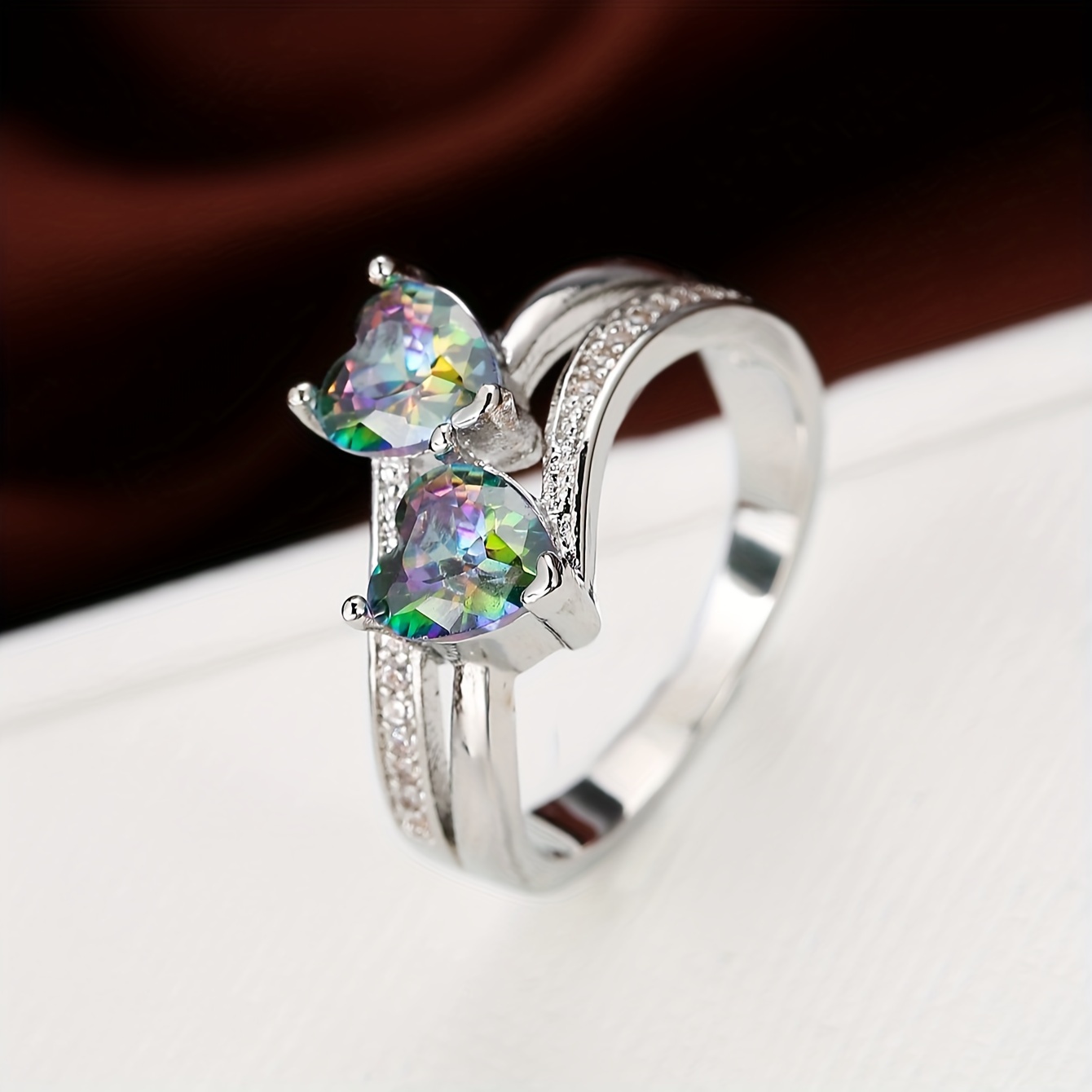 Chic Ring Plated Inlaid Waterish Zirconia In Heart Shape - Temu United ...