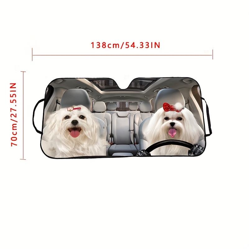 Cute Puppy Print Car Windshield Sun Shade 2 Free Suction - Temu