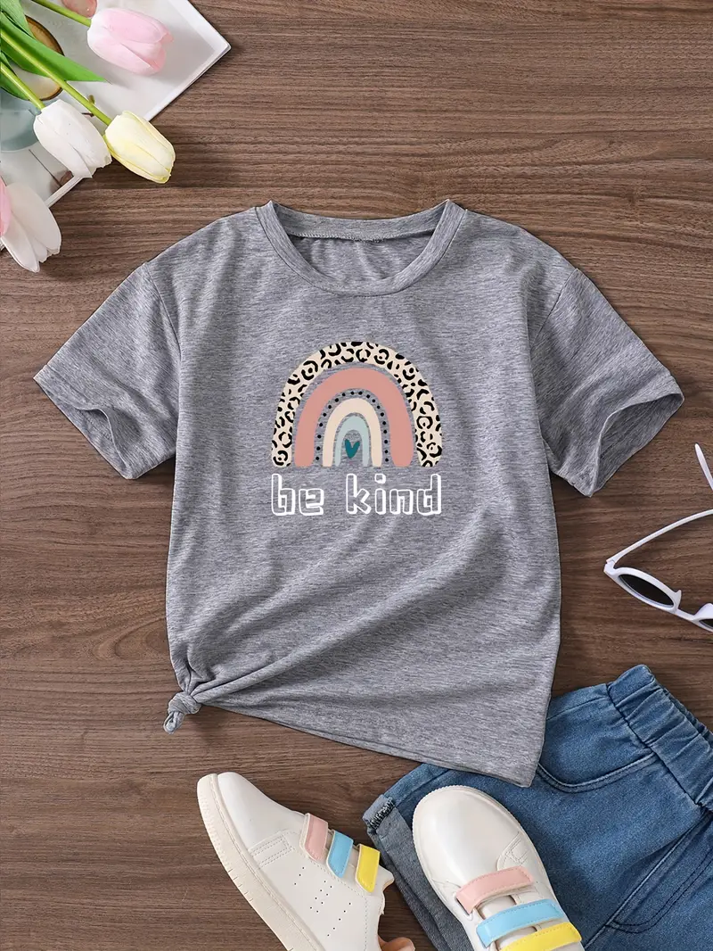 Graphic Short Sleeve T Shirt Kind Rainbow Girls Comfy Temu Australia