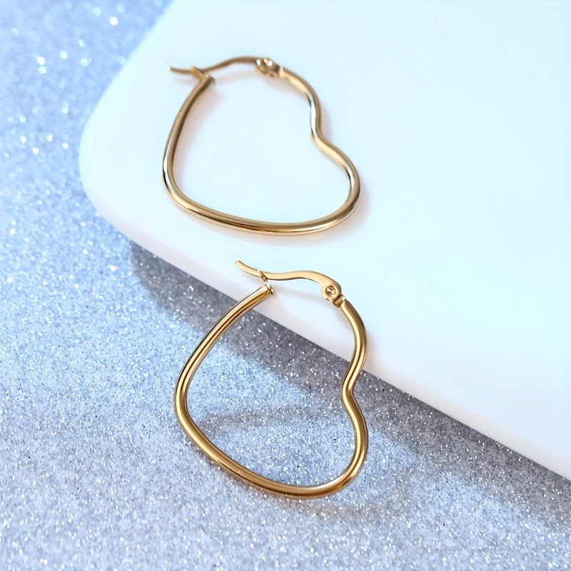 Y2k Style Golden Plated Stainless Steel Heart shaped Hoop - Temu Ireland