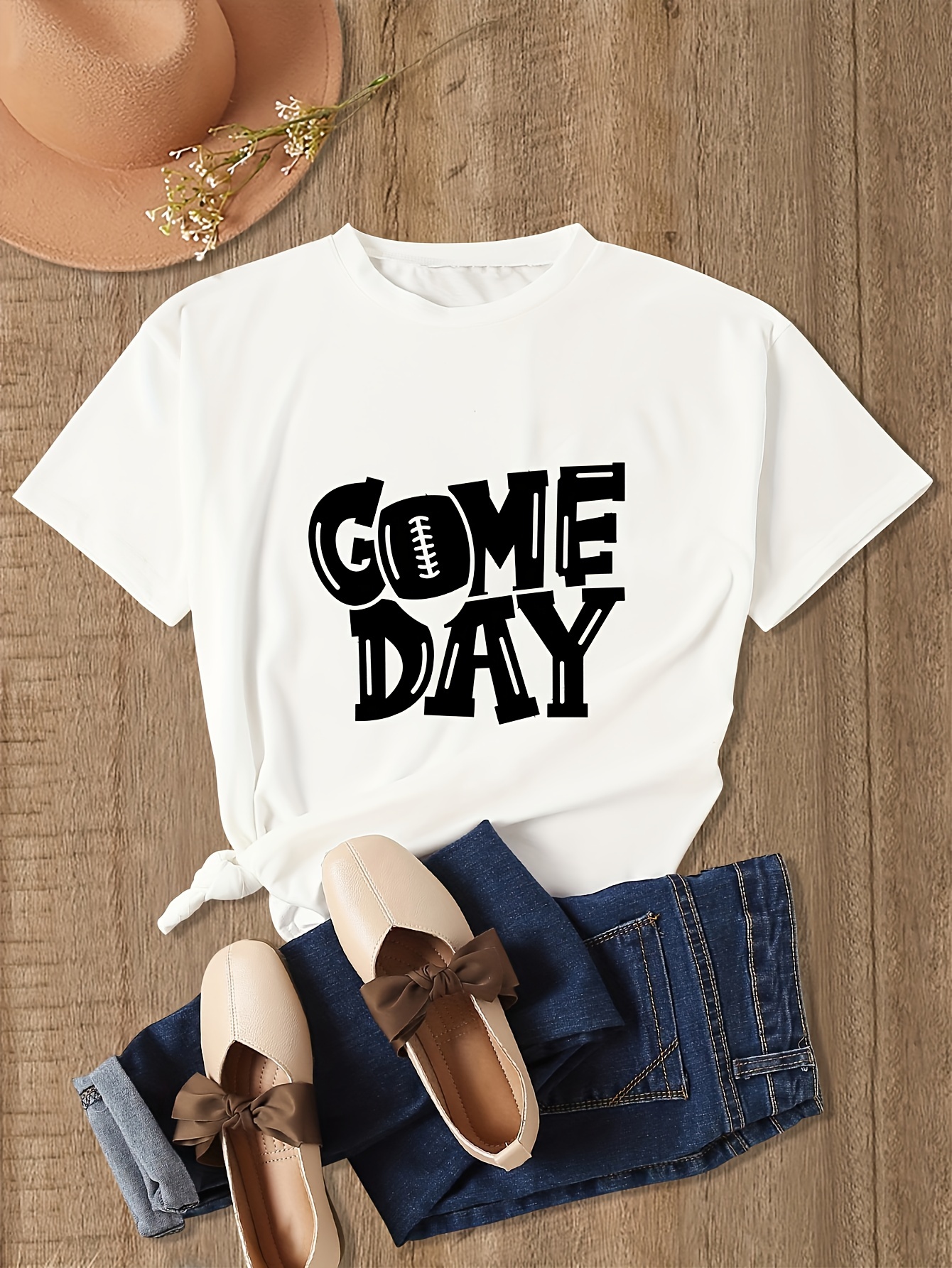 Football Game Day Print T shirt Short Sleeve Crew Neck - Temu Canada