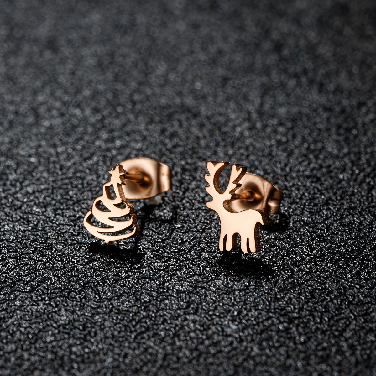 Stainless Steel Deer Christmas Tree Asymmetrical Stud - Temu Denmark