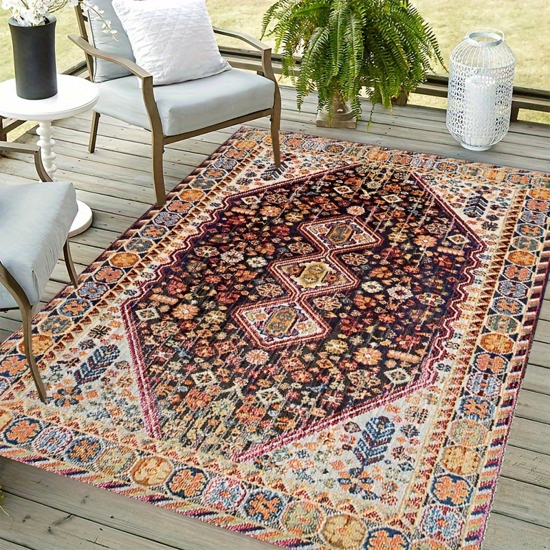 Flower Pattern Area Rug Boho Style Distressed Throw Carpet - Temu ...