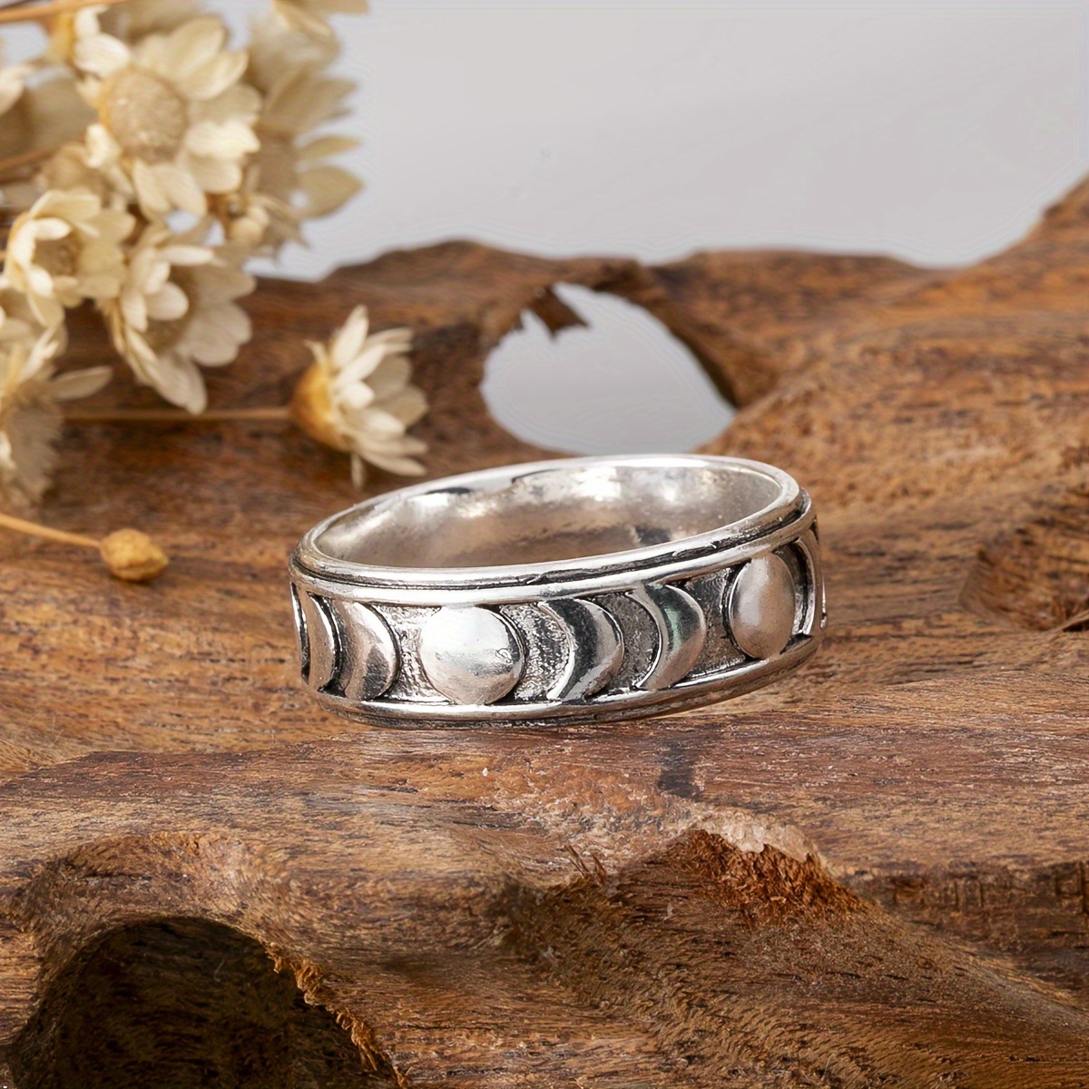 Vintage Band Ring Silver Plated Retro Moon Design Suitable For Men And ...