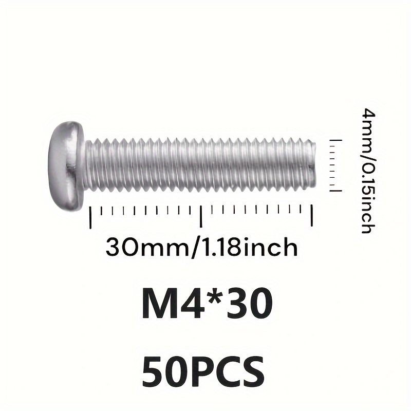 50 Stuks M4 Roestvrijstalen Machineschroeven Kruiskopbouten - Temu ...