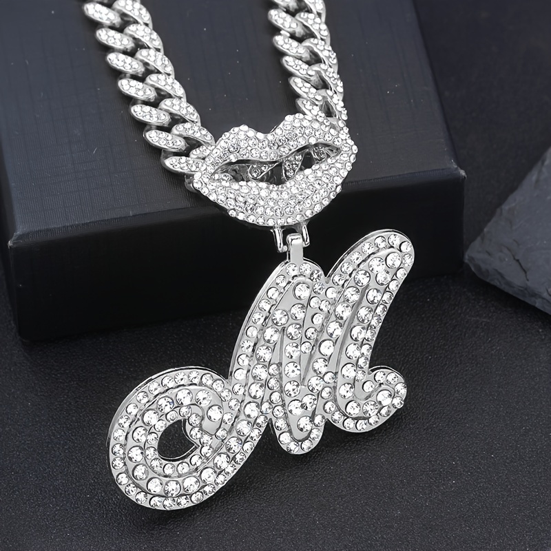 Shiny Butterfly Letter Pendant Necklace Chilled Cuban Chain - Temu ...