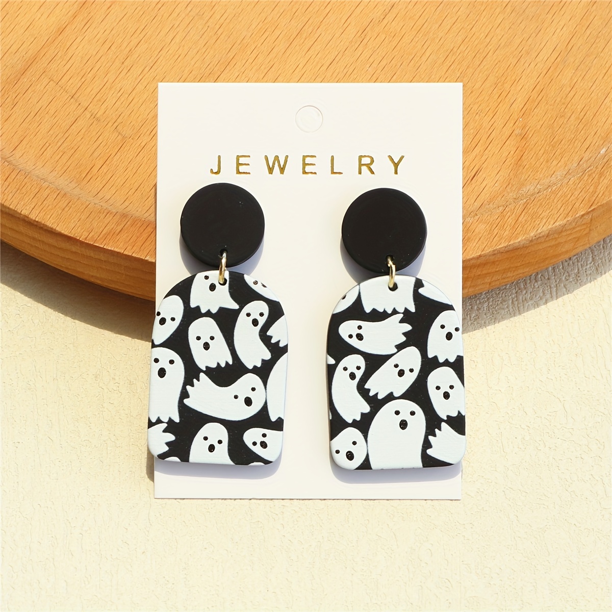 Halloween Series Cute Ghost Cat Bat Pattern Dangle Earrings - Temu ...