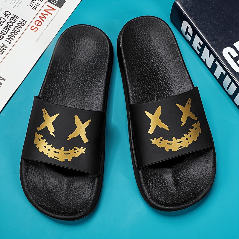 Mens Creative Smiley Face Graphic Print Fashion Slides Non Slip Quick ...