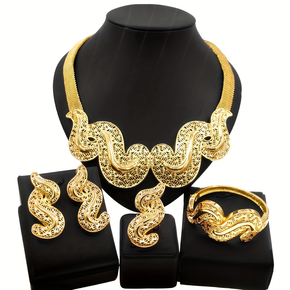 Italian Gold Plated Jewelry Set, Serpentine Large Necklace Women Men ...