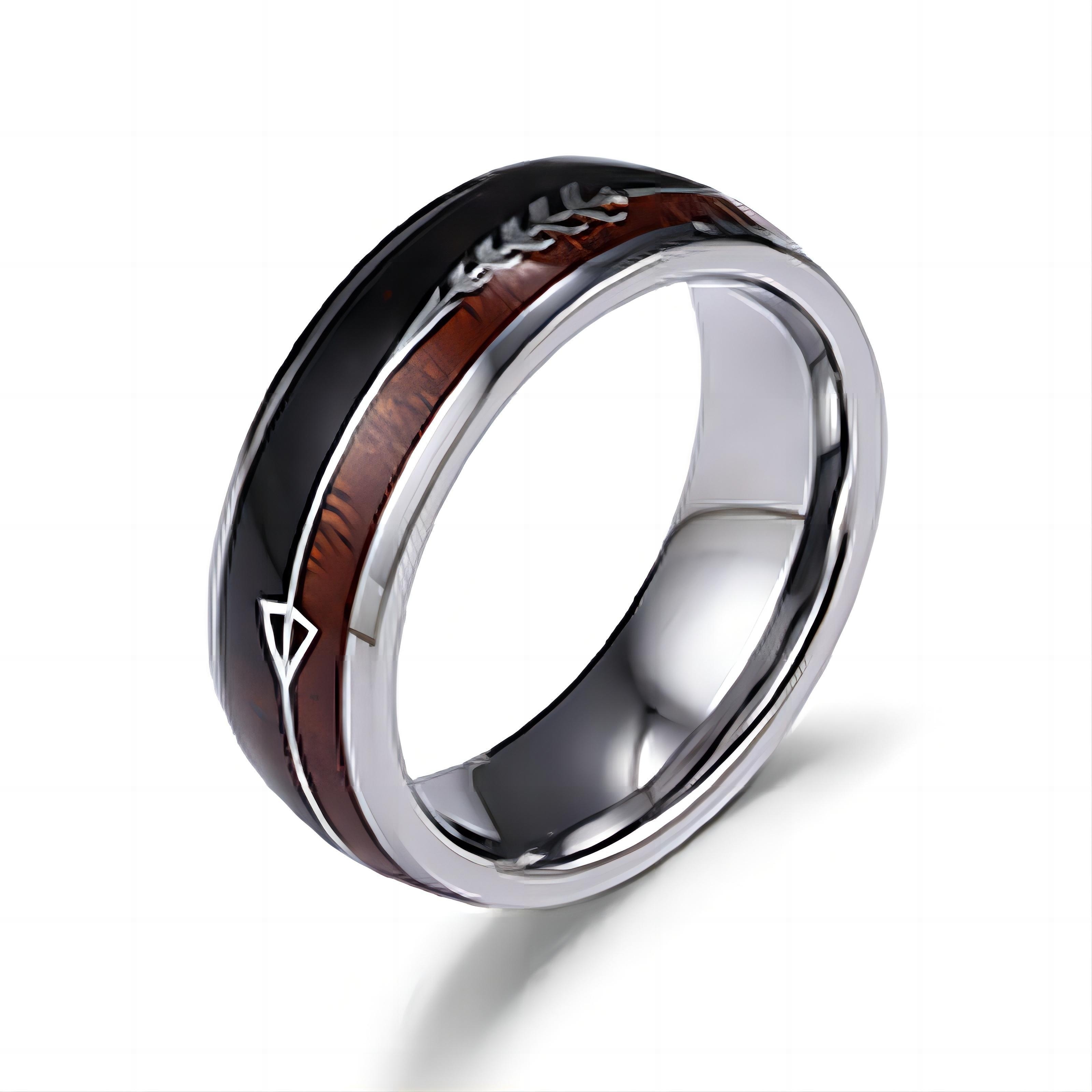 Popular Men's Tungsten Steel Ring Fashion Inlaid Wood Fish - Temu ...