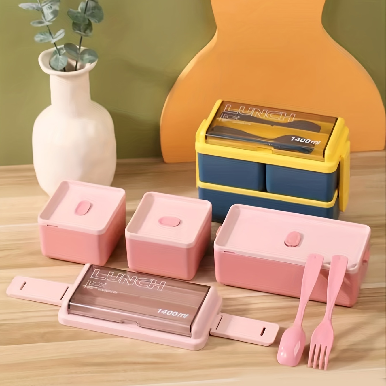 Pink Plastic Lunch Box Japanese Style Insulated Double Layer - Temu ...