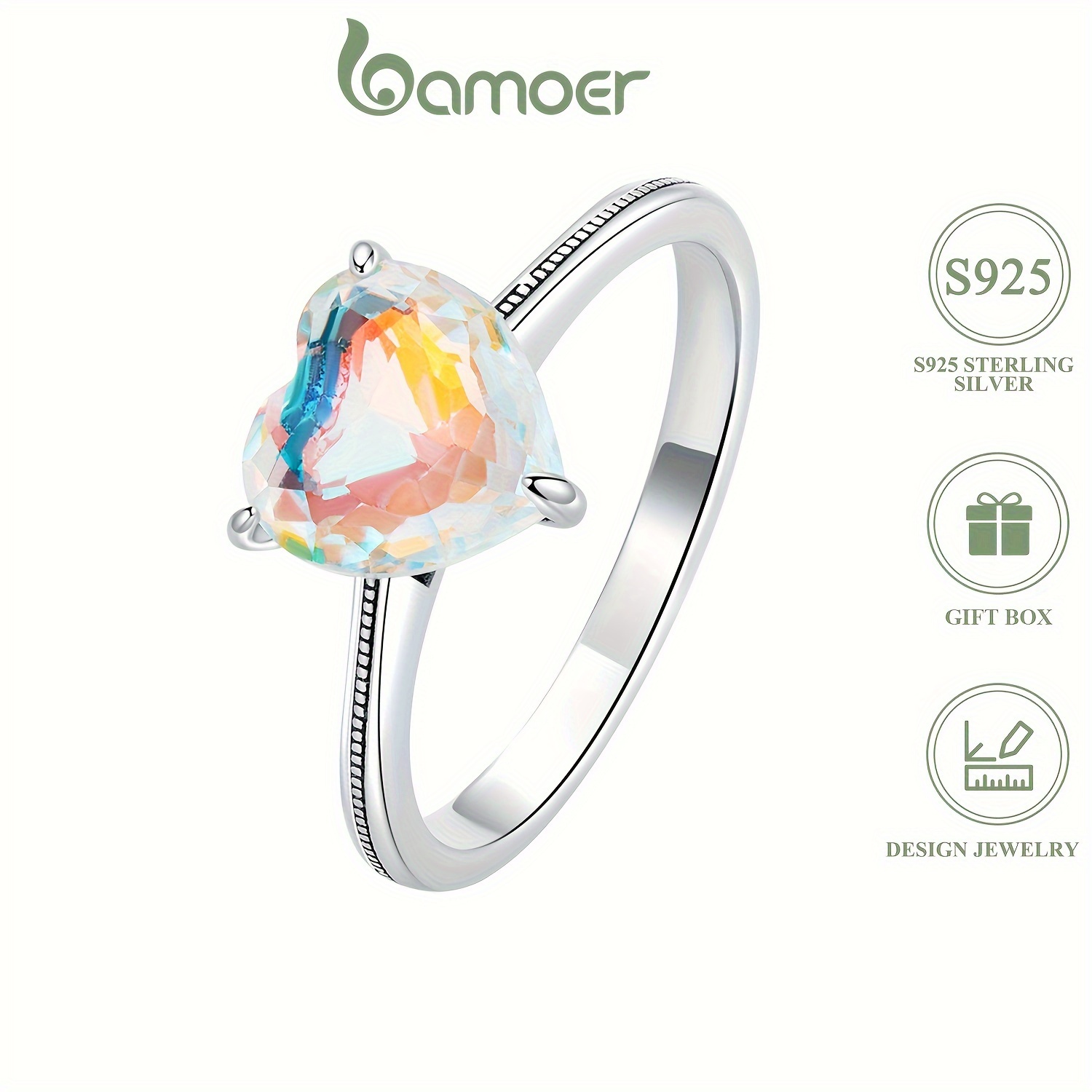925 Sterling Silver Ring Inlaid Heart Shape Zircon - Temu United Kingdom