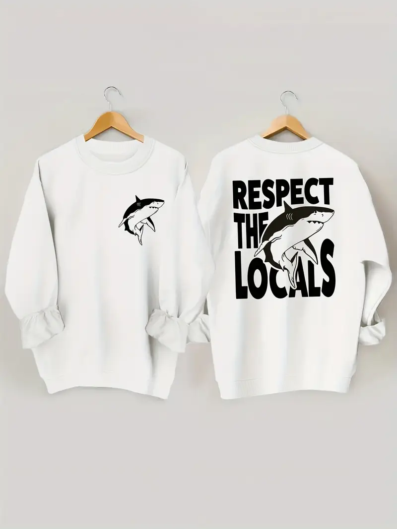 Shark Letter Print Sweatshirt Casual Crew Neck Long Sleeve Temu South