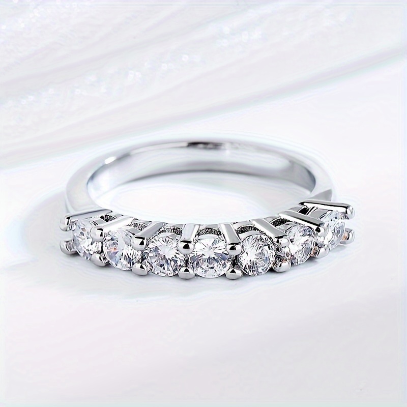 925 Sterling Silver Promise Ring Plated Paved A Row Shining - Temu Portugal