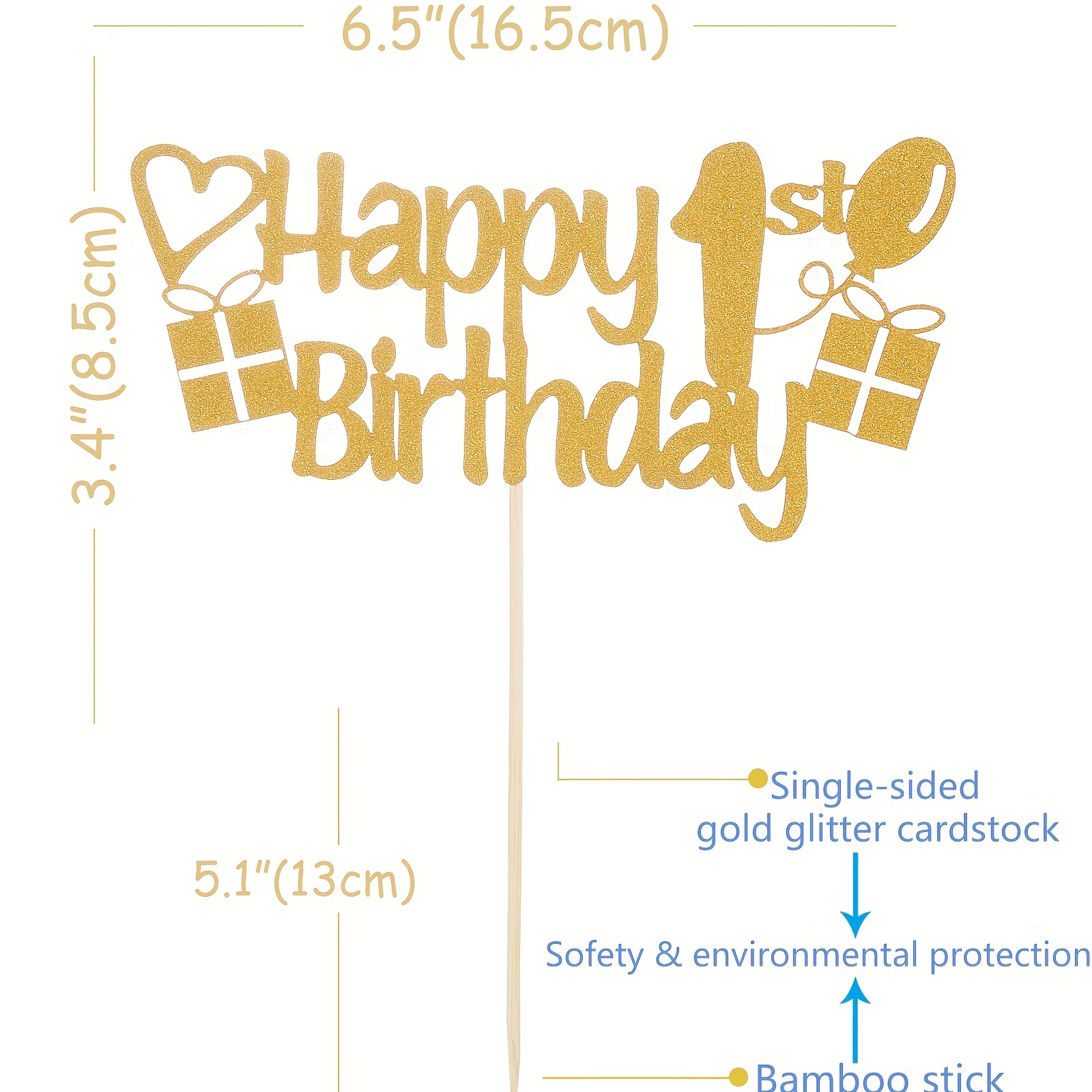 1st Birthday Cake Topper Golden Glitter - Temu United