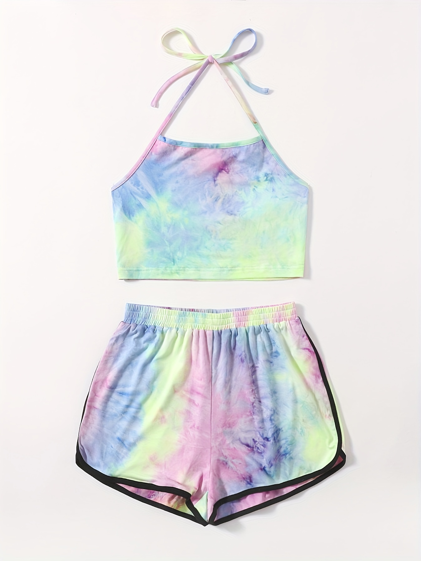 casual tie dye matching two piece set crop halter top side - Temu Australia