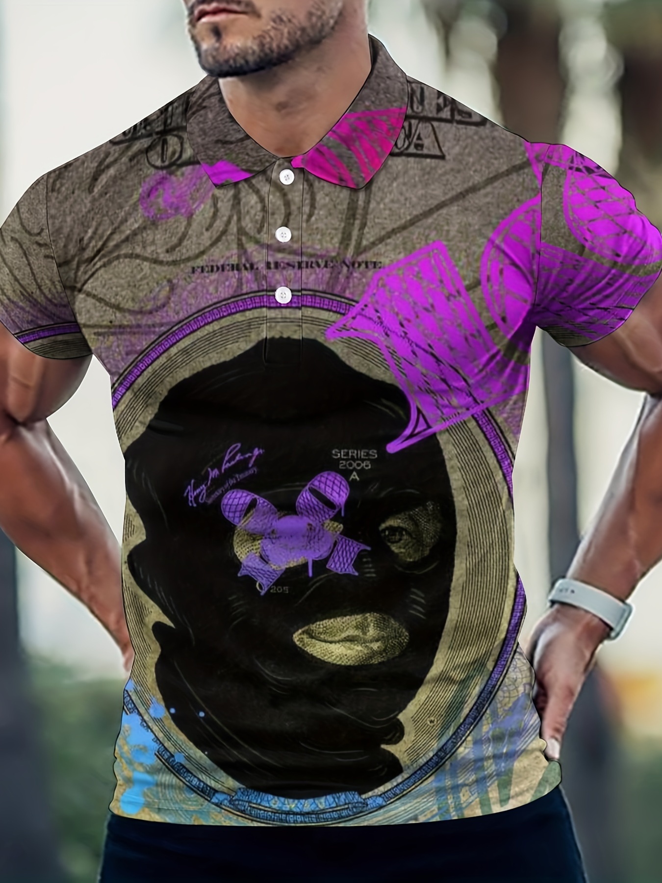 Man In Mask Pattern Casual Slightly Stretch Button Short - Temu New Zealand